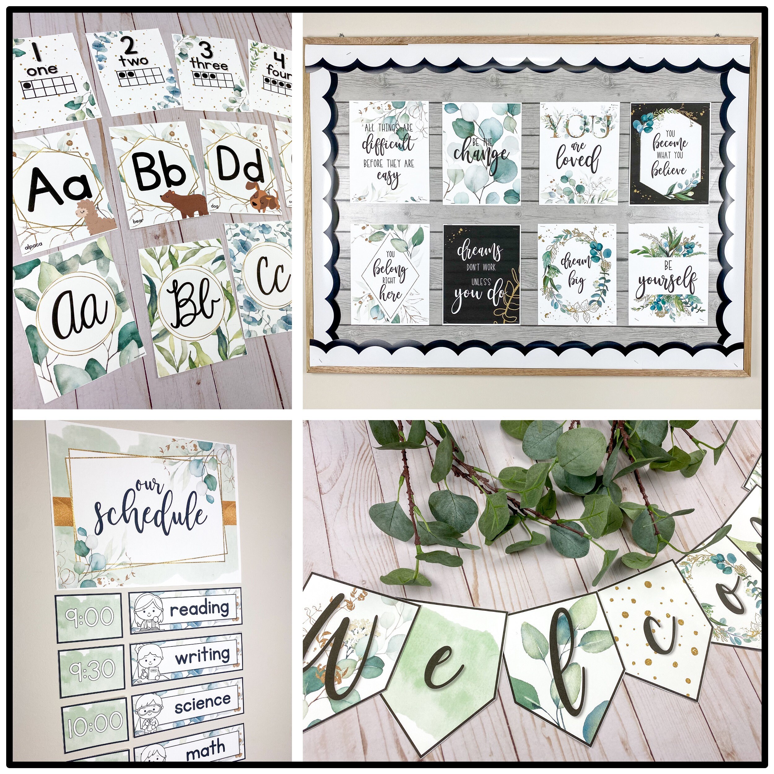 Eucalyptus and Gold Classroom Decor Bundle Editable - Etsy Canada