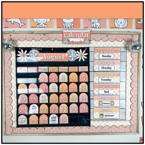 Disco Floral Classroom Decor Calendar | Pocket Chart | Editable | Retro ...