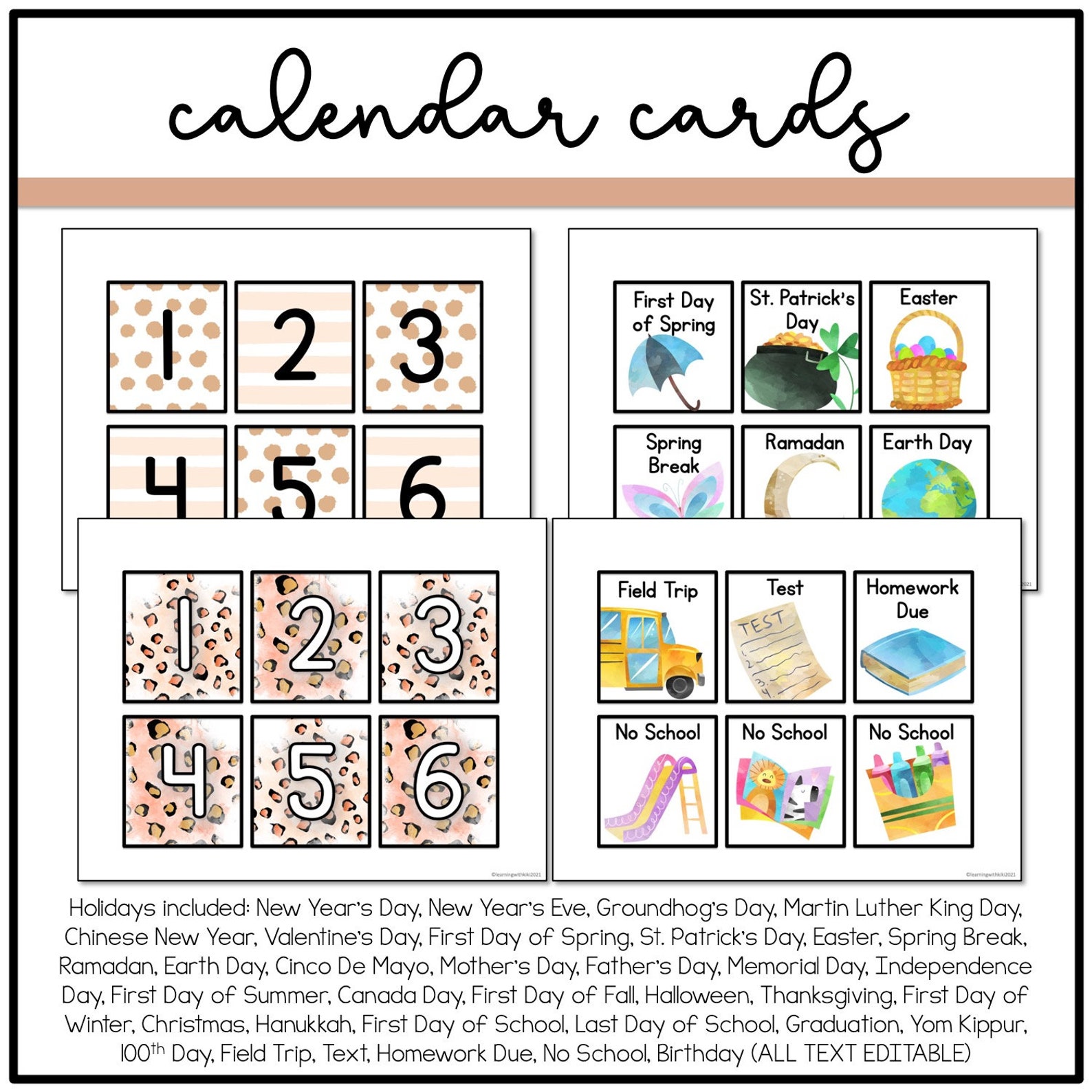Modern Leopard Calendar, Pocket Chart, Cheetah Classroom Decor ...