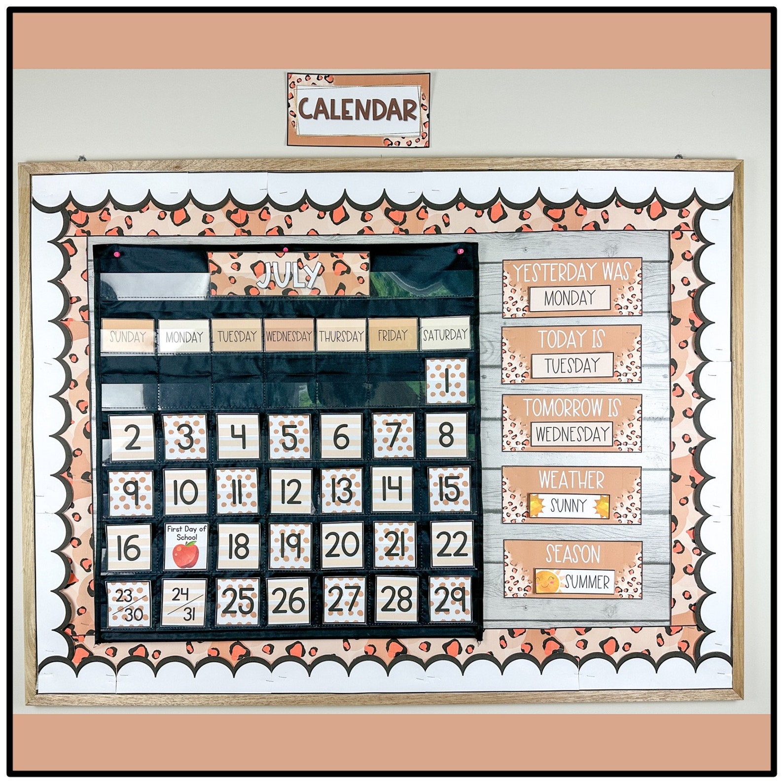 Modern Leopard Calendar, Pocket Chart, Cheetah Classroom Decor ...