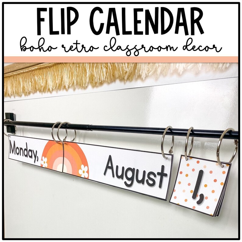 Boho Retro Flip Calendar Daisy Classroom Decor - Etsy