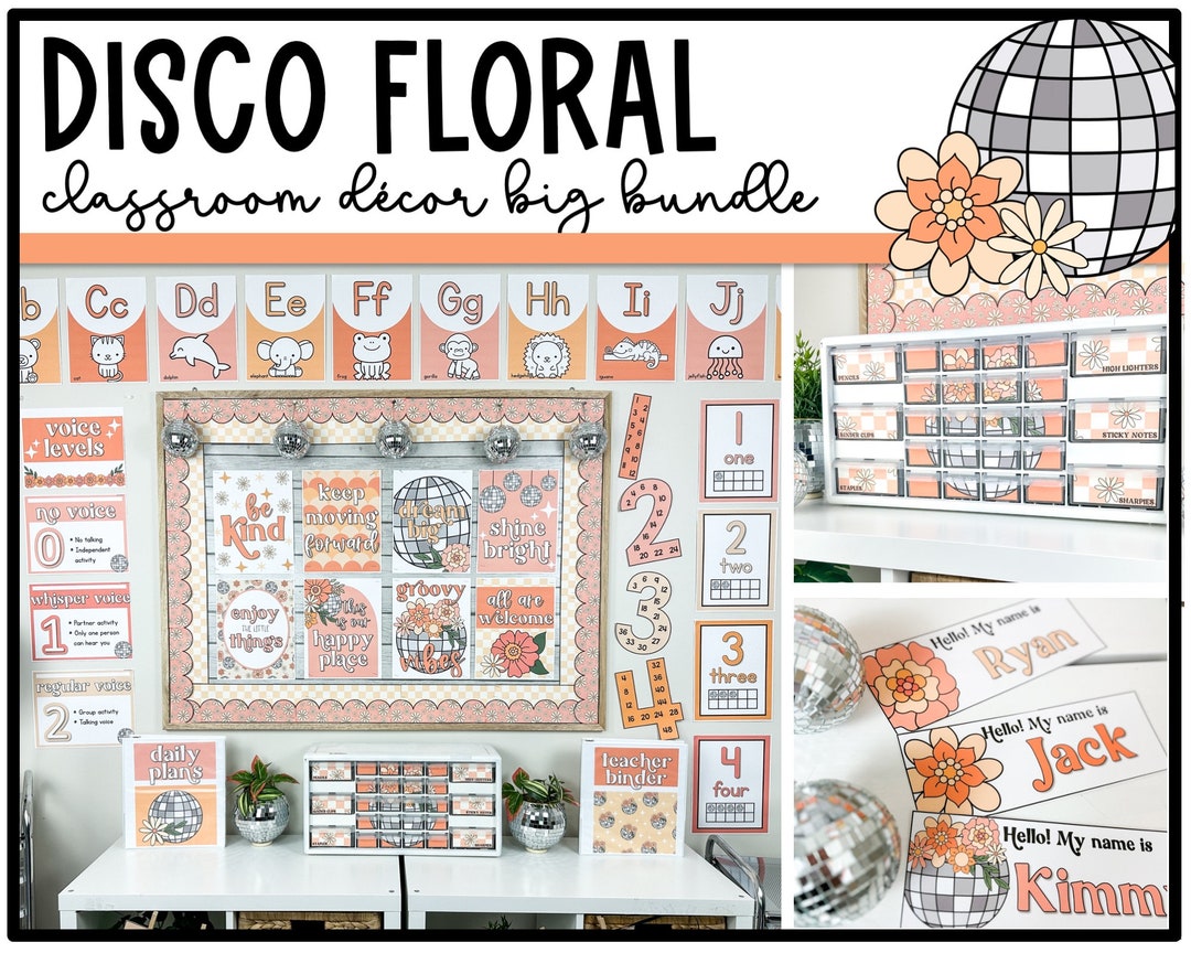 Disco Floral Classroom Decor Bundle Editable Classroom - Etsy