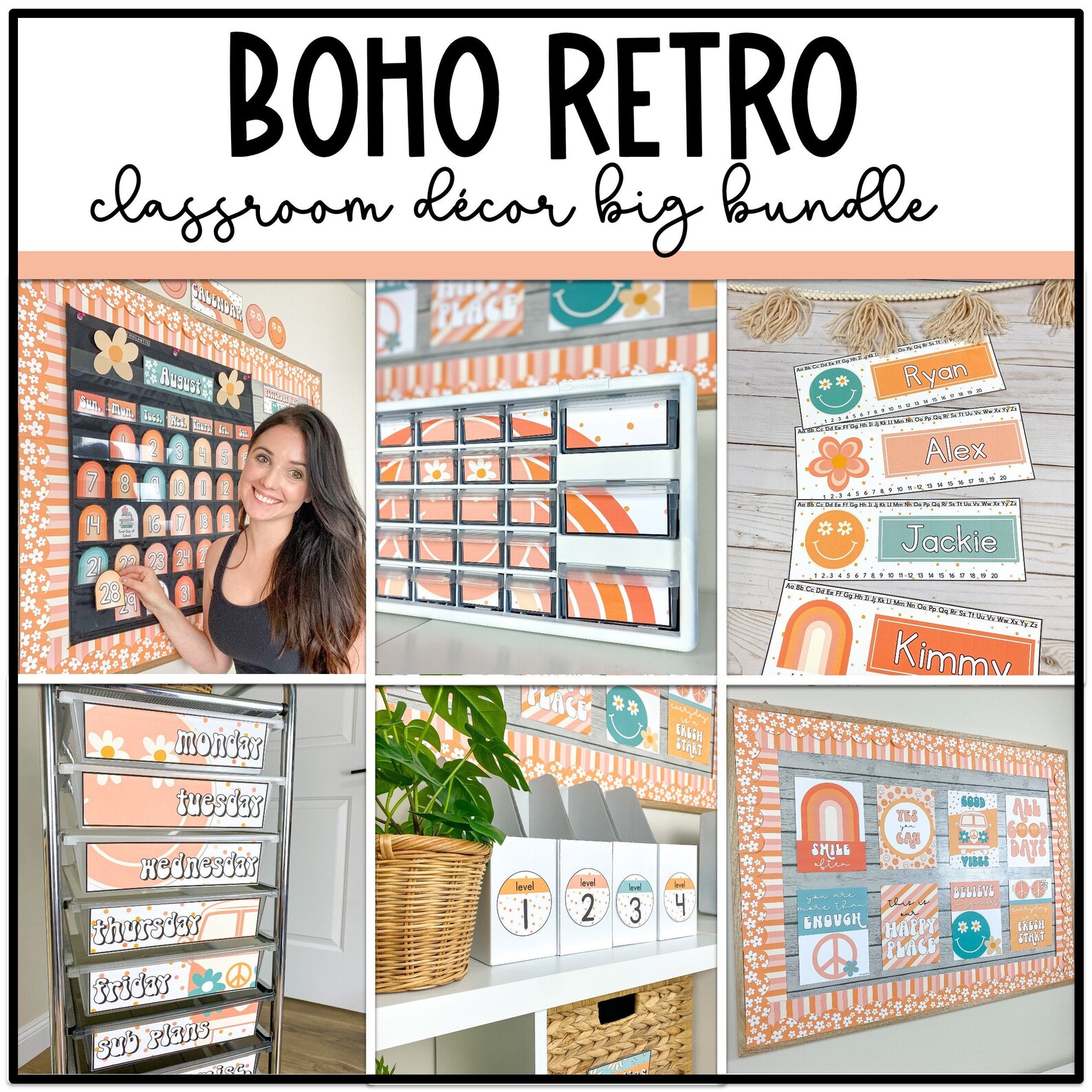 Boho Retro Classroom Decor Bundle Editable 70's - Etsy Canada