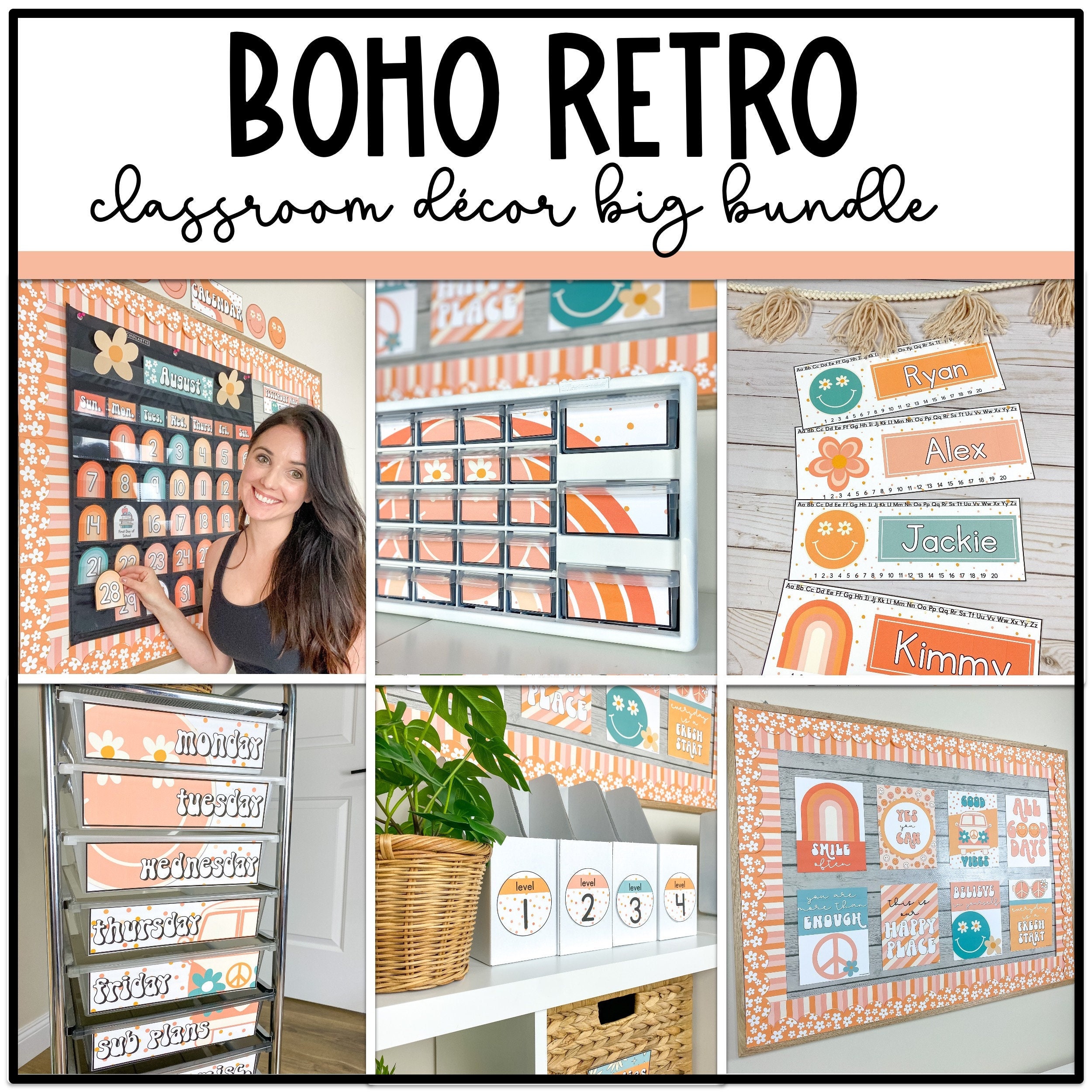 Boho Retro Classroom Decor Bundle Editable 70's - Etsy Canada