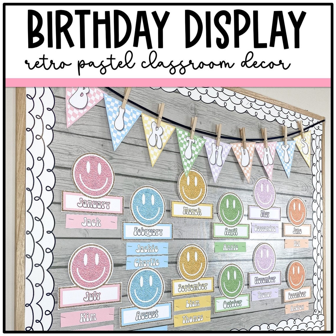 Retro Pastel Birthday Display Happy Classroom Decor - Etsy