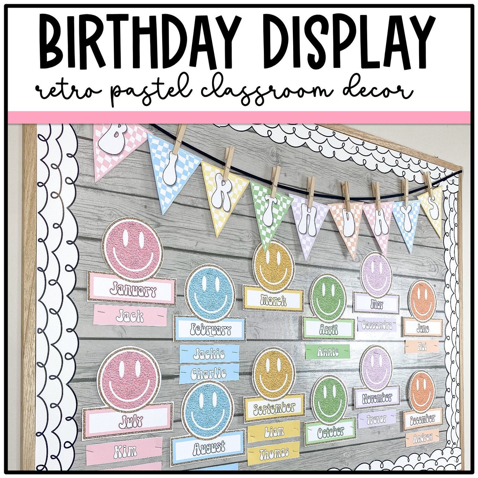Retro Pastel Birthday Display Happy Classroom Decor - Etsy