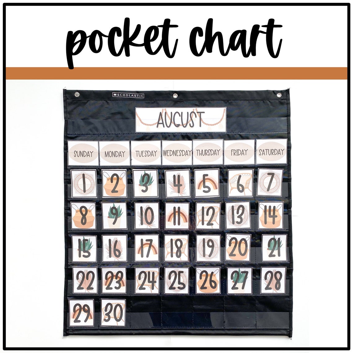 MODERN BOHO Calendar Pocket Chart Desert Neutral Classroom - Etsy