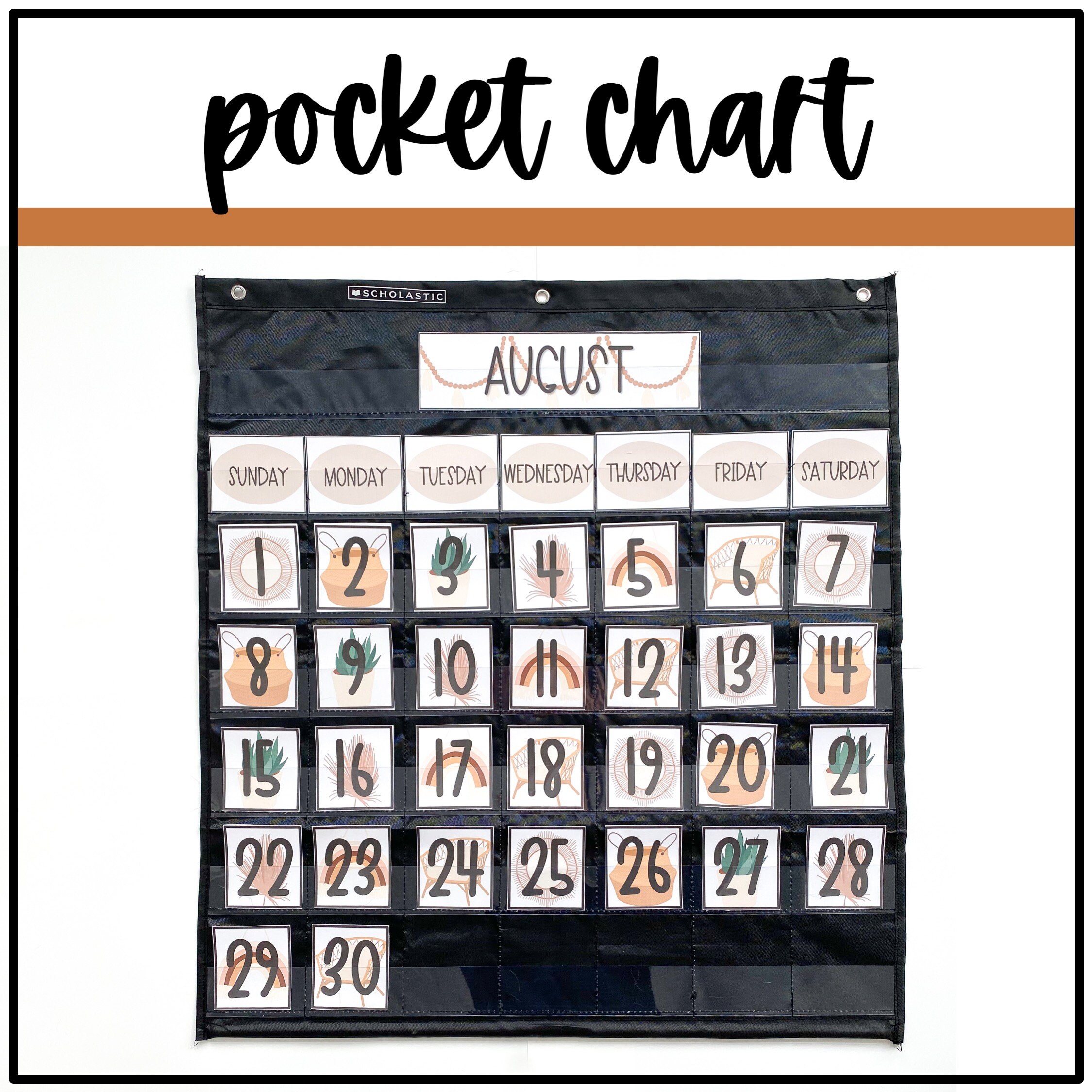 MODERN BOHO Calendar Pocket Chart Desert Neutral Classroom - Etsy