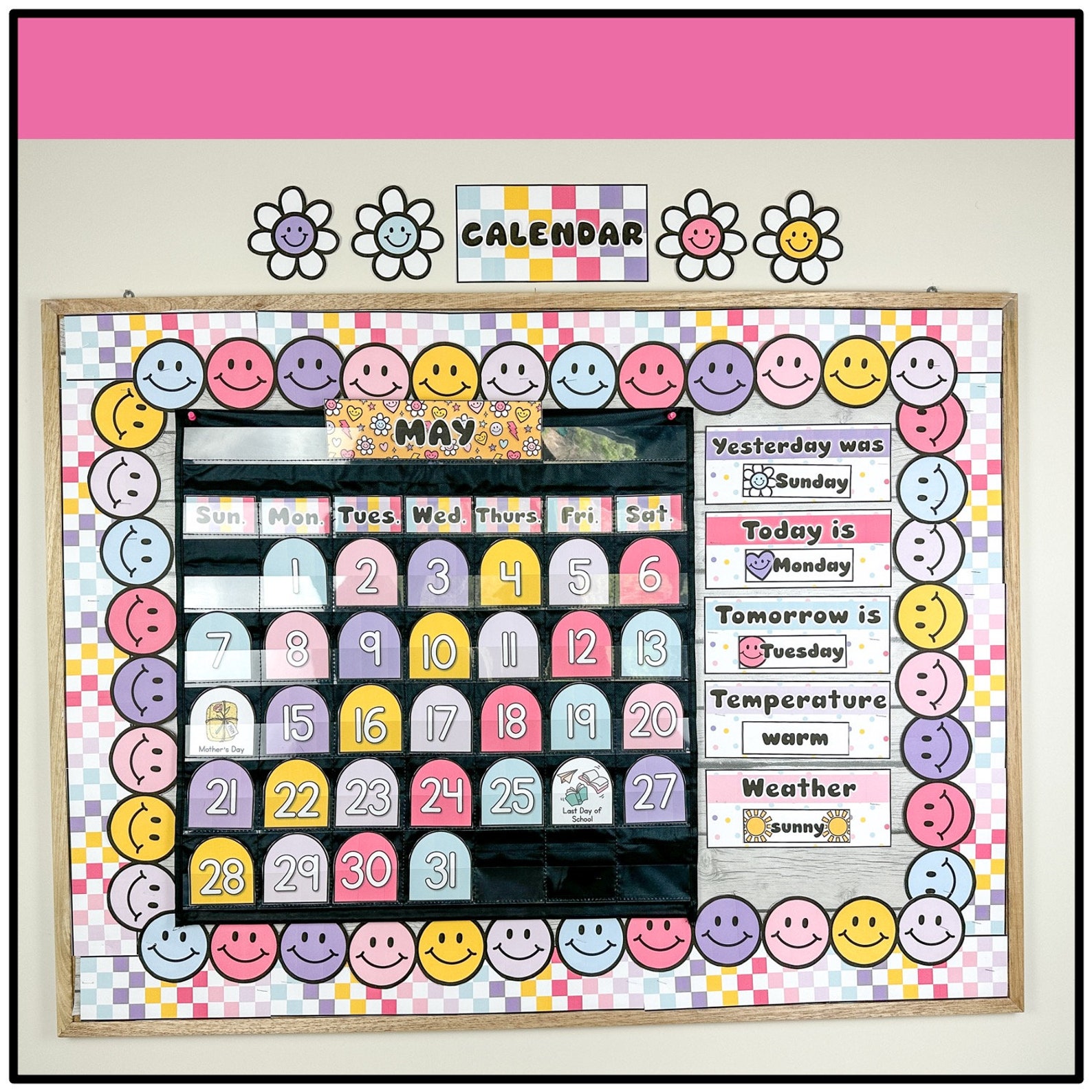 Happy Brights Calendar Pocket Chart Bright Classroom Decor - Etsy