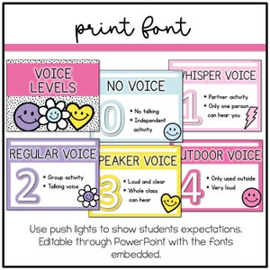 Voice Level Posters, Happy Brights Classroom Decor, Bright Classroom ...
