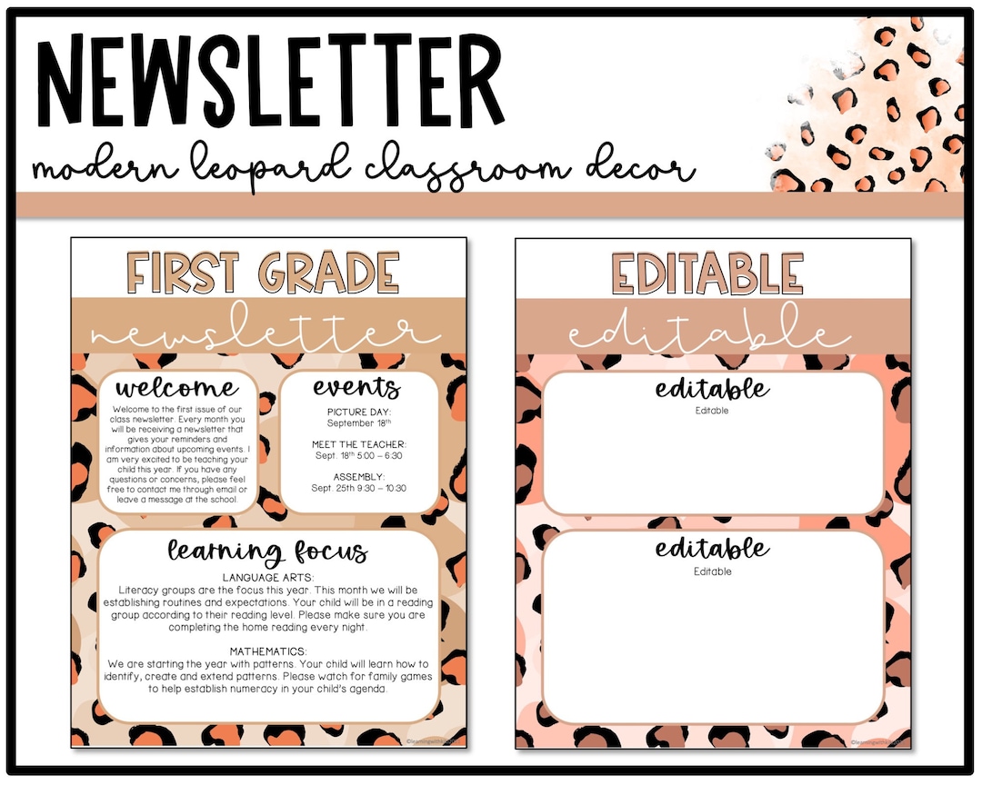 Modern Leopard Classroom Newsletter, Cheetah Classroom Decor ...