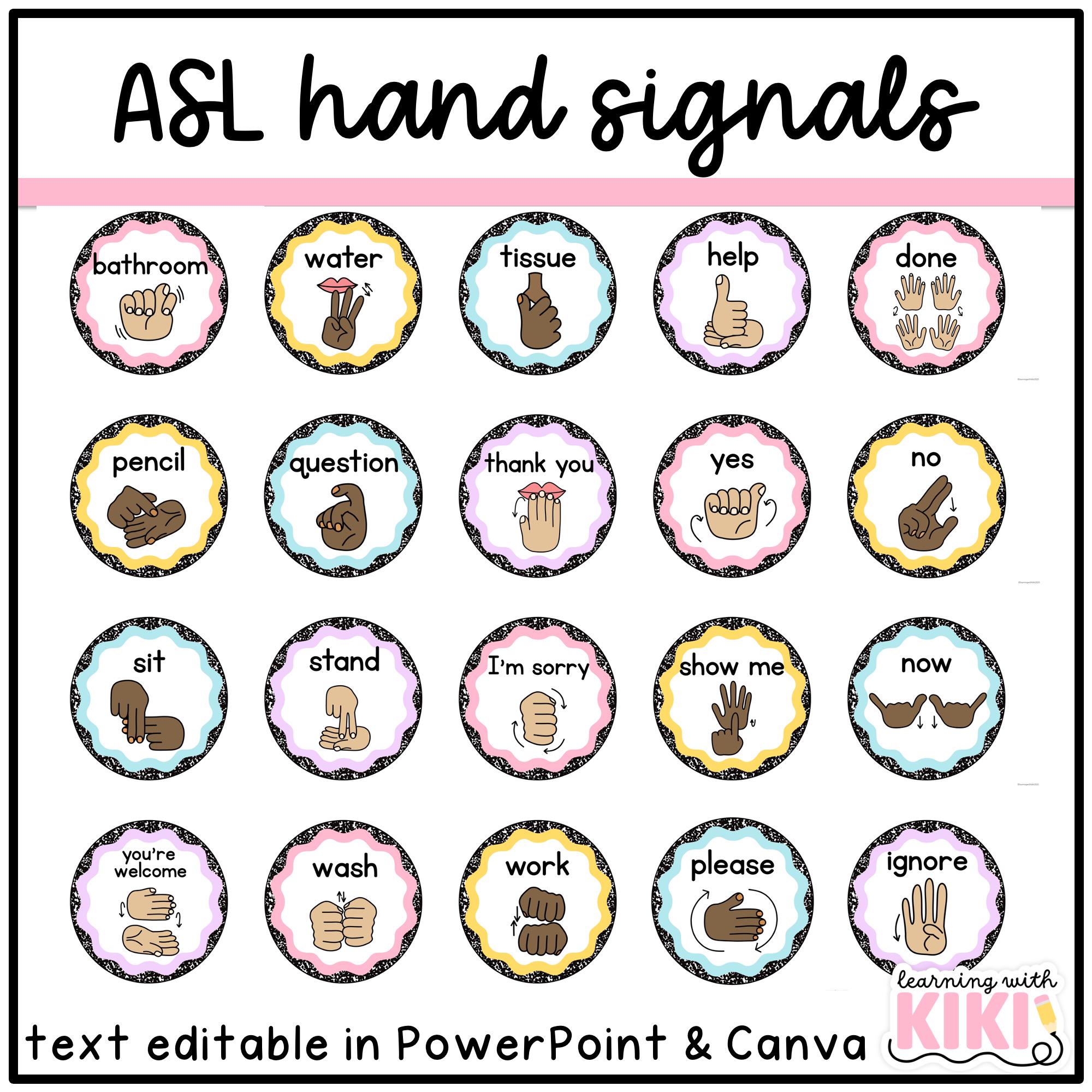 Hand Signals Posters | Composition Notebook Classroom Decor | Editable ...