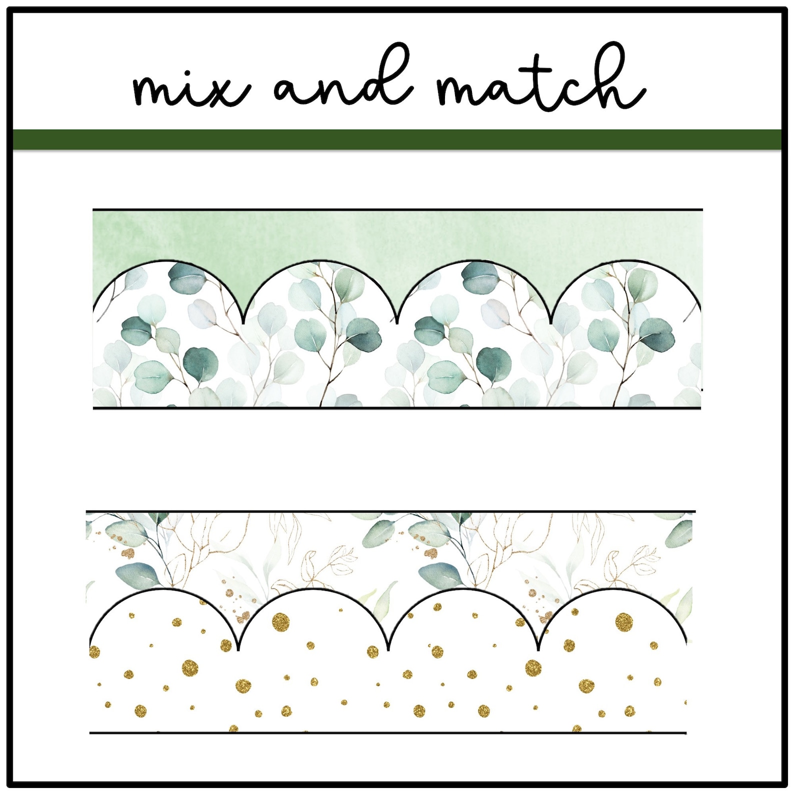 Eucalyptus and Gold Bulletin Board Borders | Botanical | Greenery ...