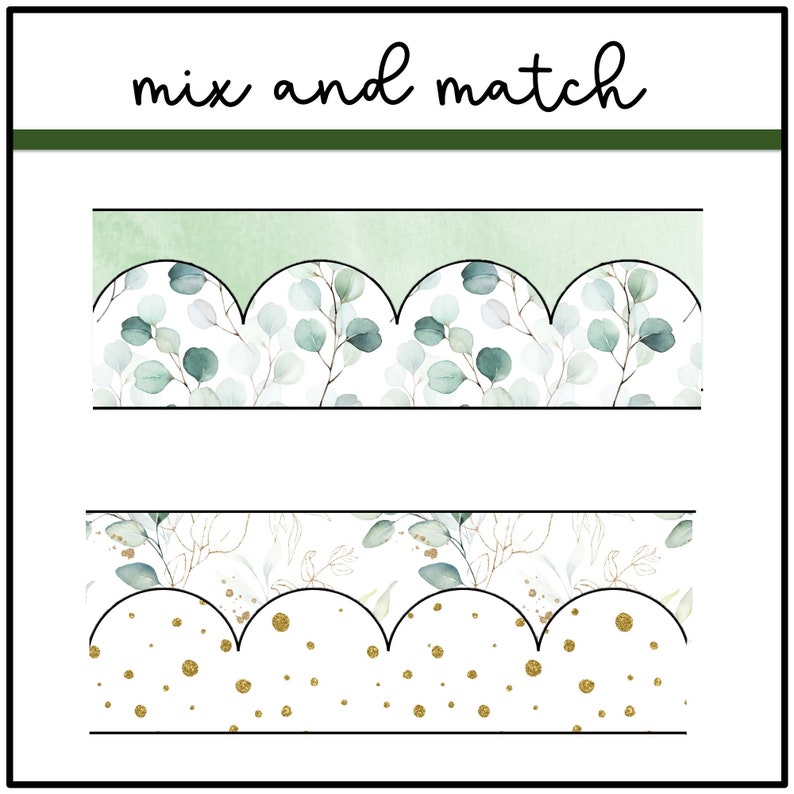 Eucalyptus and Gold Bulletin Board Borders | Botanical | Greenery ...