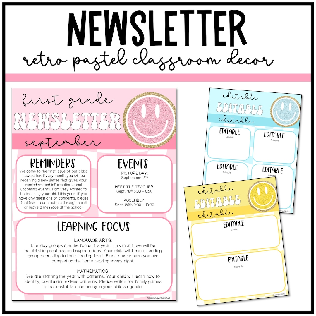 Retro Pastel Classroom Newsletter | Happy - Etsy