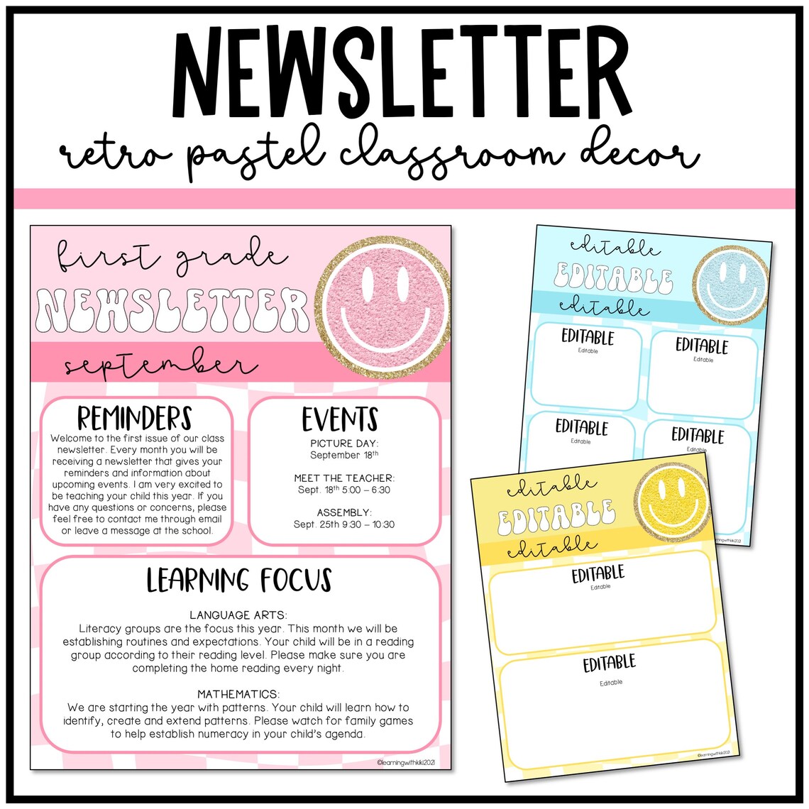 Retro Pastel Classroom Newsletter | Happy - Etsy
