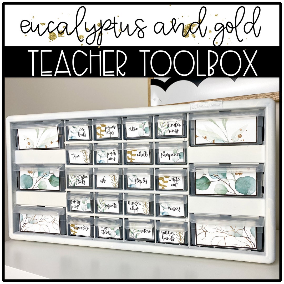 Eucalyptus and Gold Teacher Toolbox Labels | Botanical Classroom Decor ...