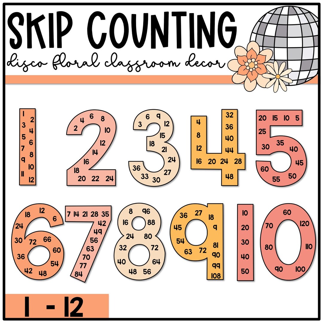 Disco Floral Skip Counting Posters, Retro Classroom Decor, Multiples ...