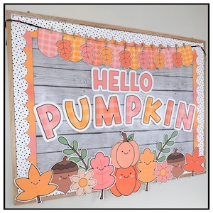 Fall Bulletin Board Kit, Classroom Decor, Pastel Trendy Pumpkins Leaves ...