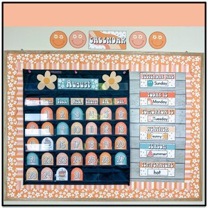 Boho Retro Calendar | Pocket Chart | Daisy Classroom Decor - Etsy