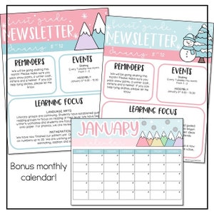 Winter Classroom Newsletter Template, Snowman - Etsy