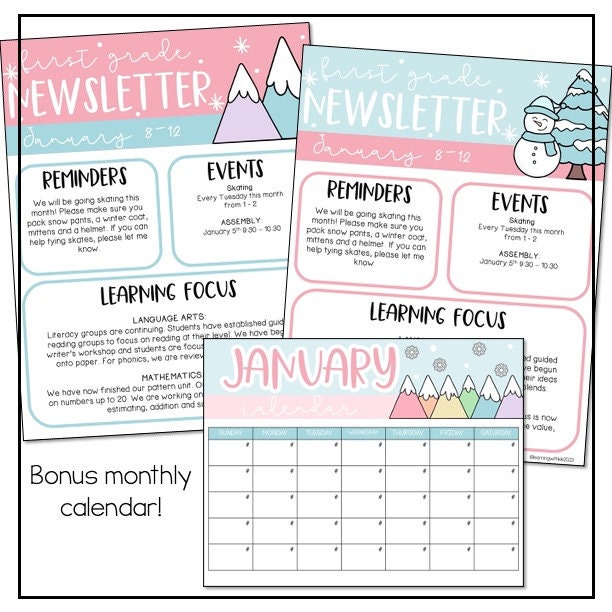 Winter Classroom Newsletter Template, Snowman - Etsy
