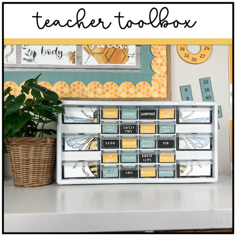 Bee Teacher Toolbox | Template | Bee and Eucalyptus Classroom Decor - Etsy