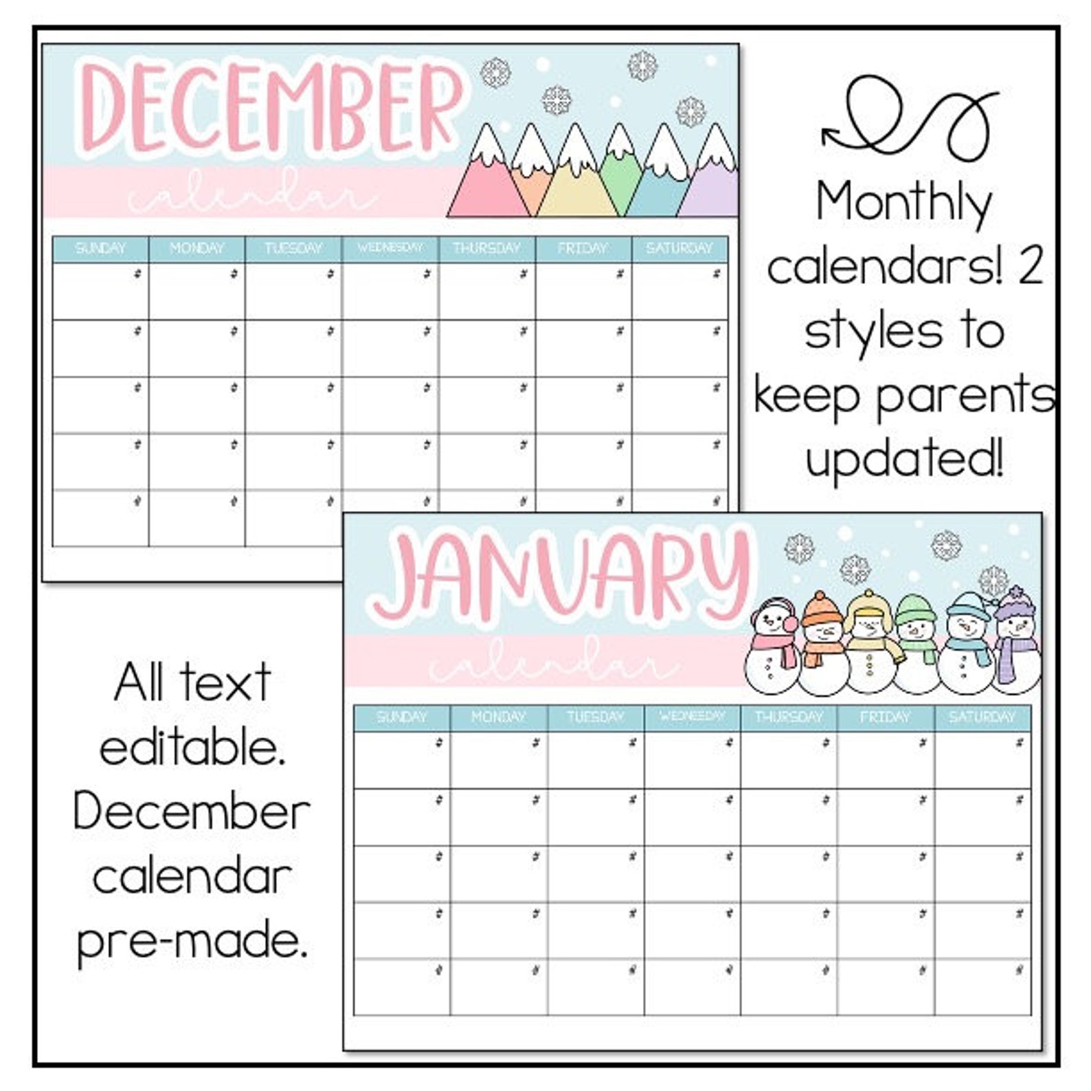 Winter Classroom Newsletter Template, Snowman - Etsy