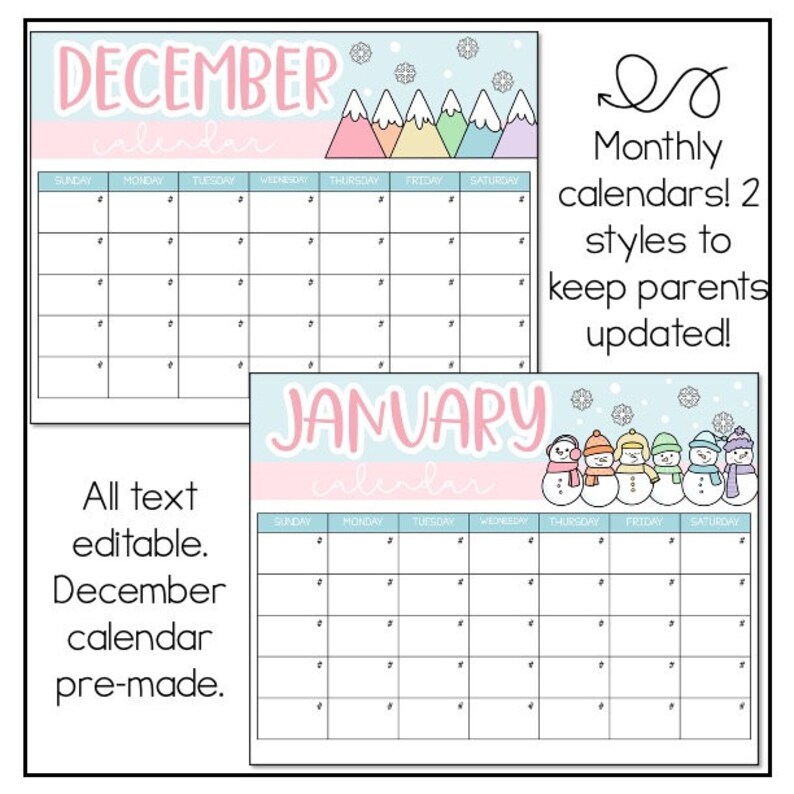 Winter Classroom Newsletter Template, Snowman - Etsy