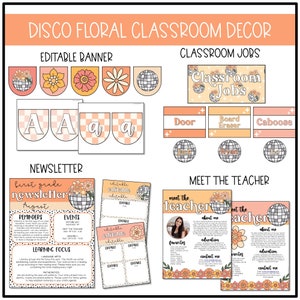 Disco Floral Classroom Decor Bundle, Editable, Classroom Theme, Retro ...