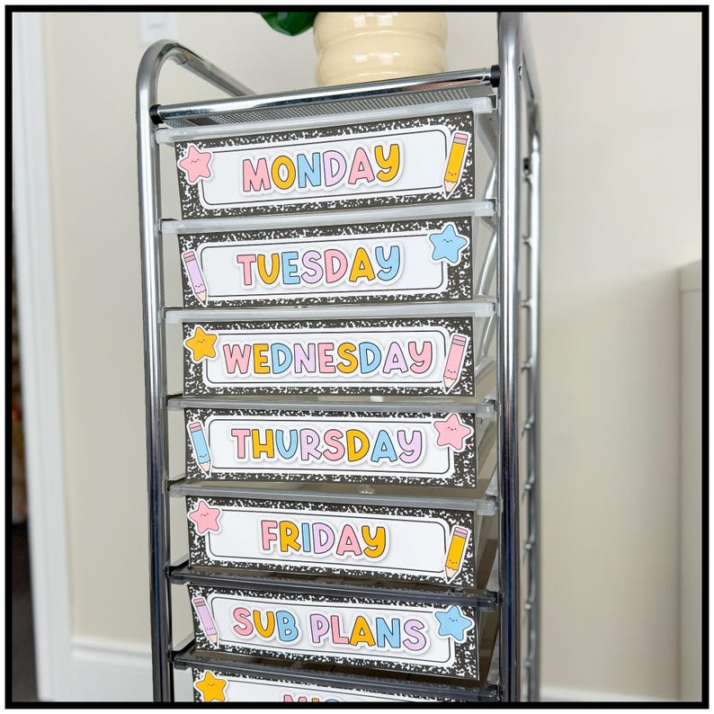 Rolling Cart Labels | 10 12 Drawer Cart Labels | Composition Notebook ...