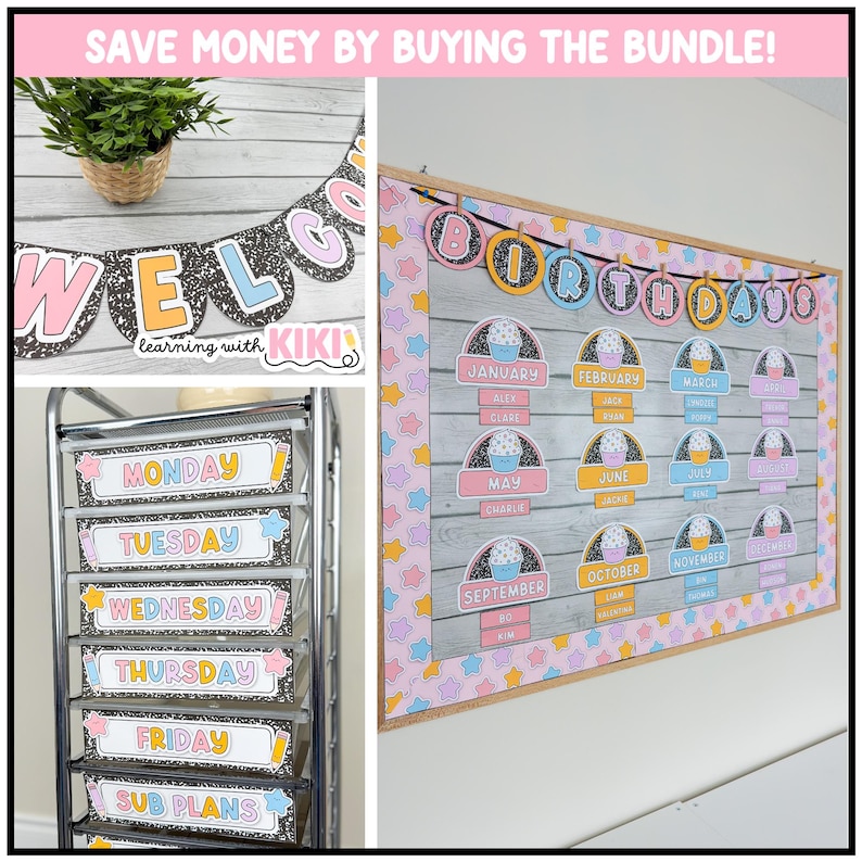 Composition Notebook Classroom Decor Bundle | Editable | Theme | Pastel ...