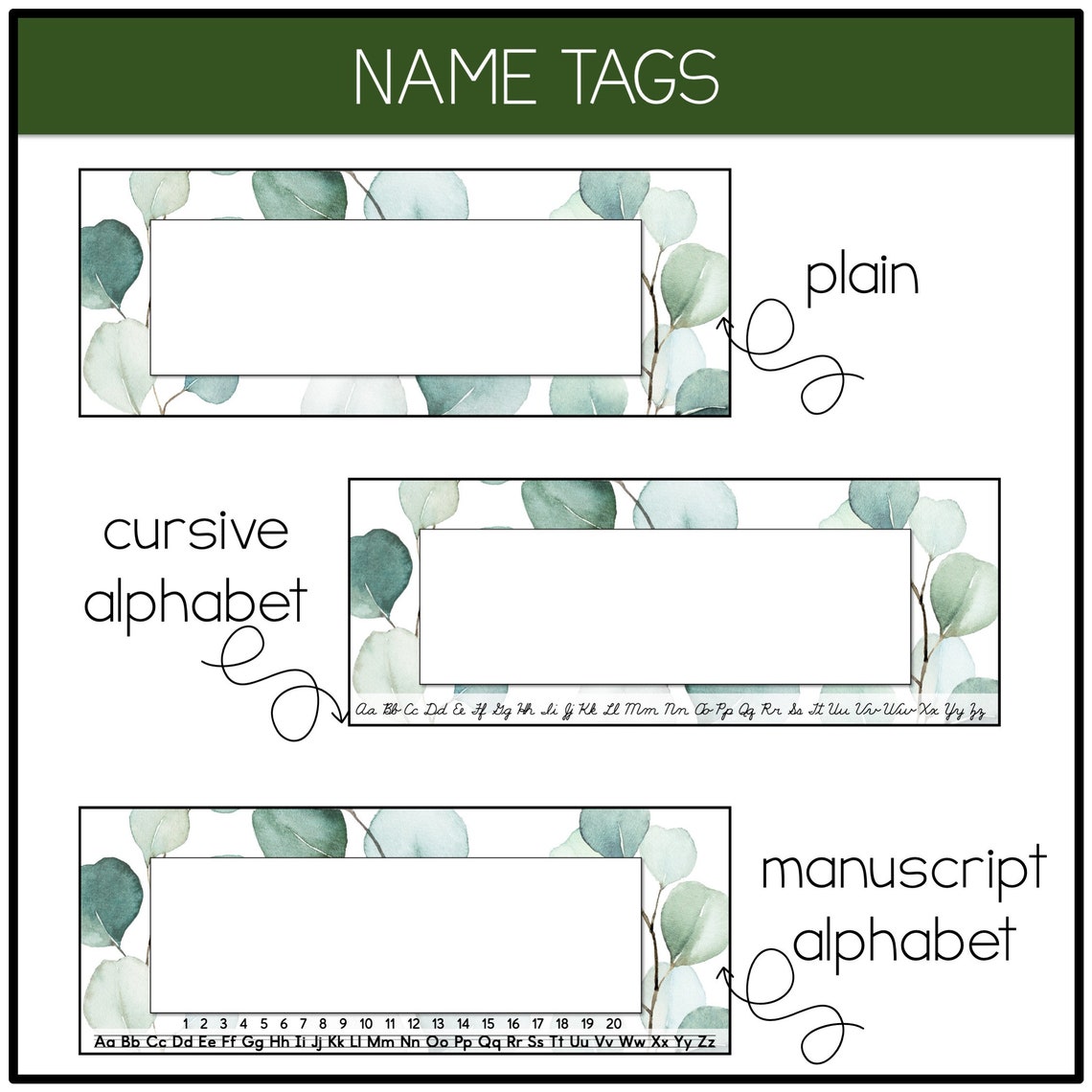 Eucalyptus and Gold Name Tags Classroom Labels Editable - Etsy