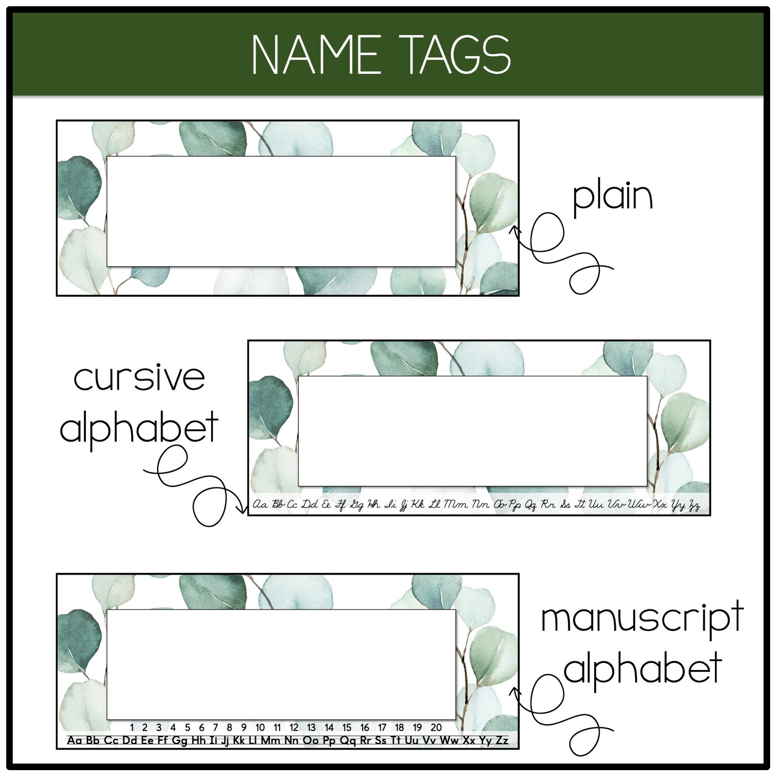 Eucalyptus and Gold Name Tags Classroom Labels Editable - Etsy