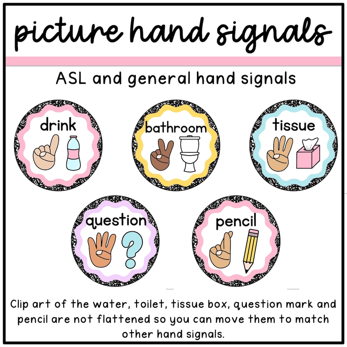 Hand Signals Posters | Composition Notebook Classroom Decor | Editable ...
