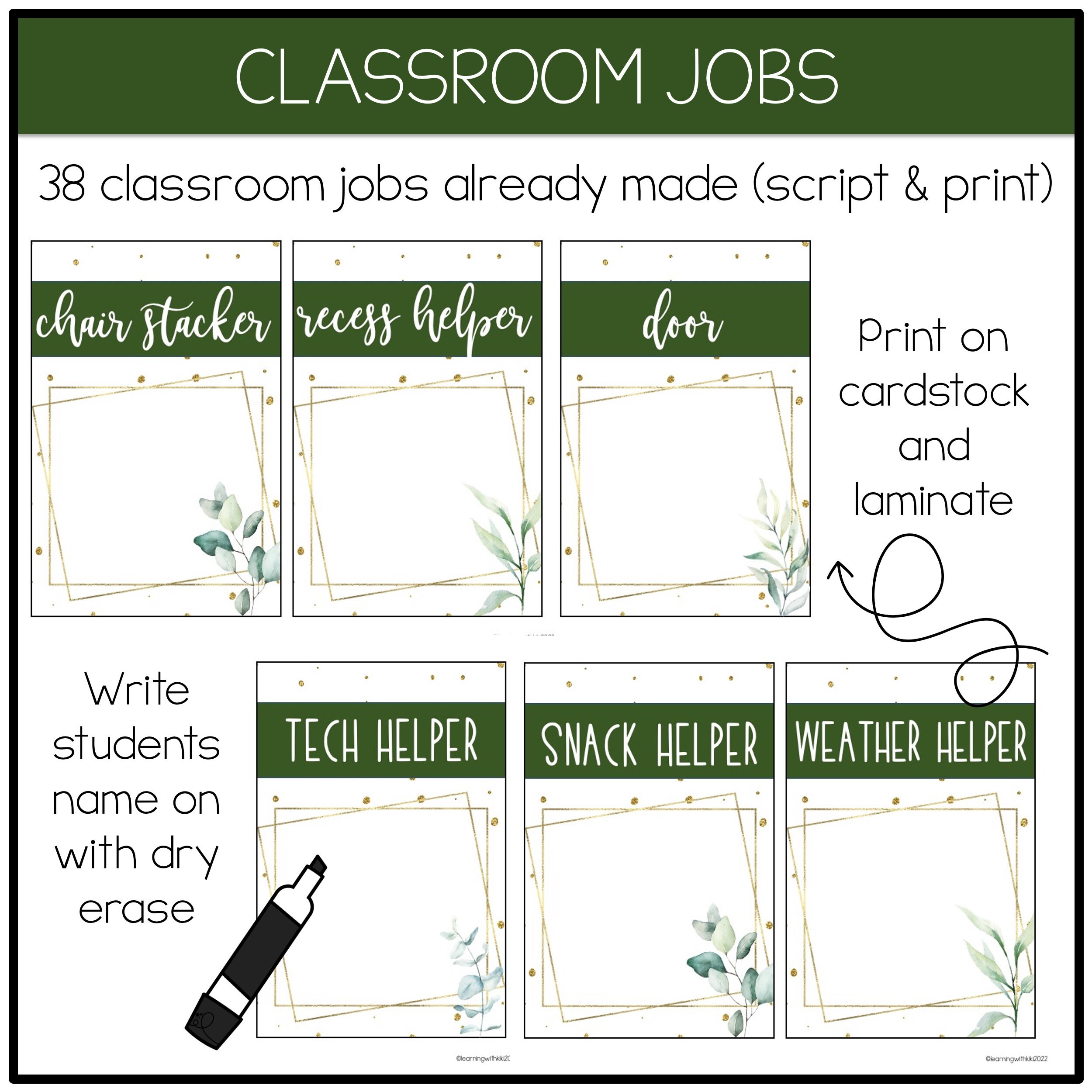 Eucalyptus Classroom Decor | Classroom Jobs for Students | Printables ...