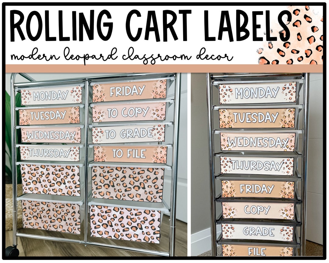 Modern Leopard 10 Drawer Rolling Cart Labels Teacher Cart - Etsy