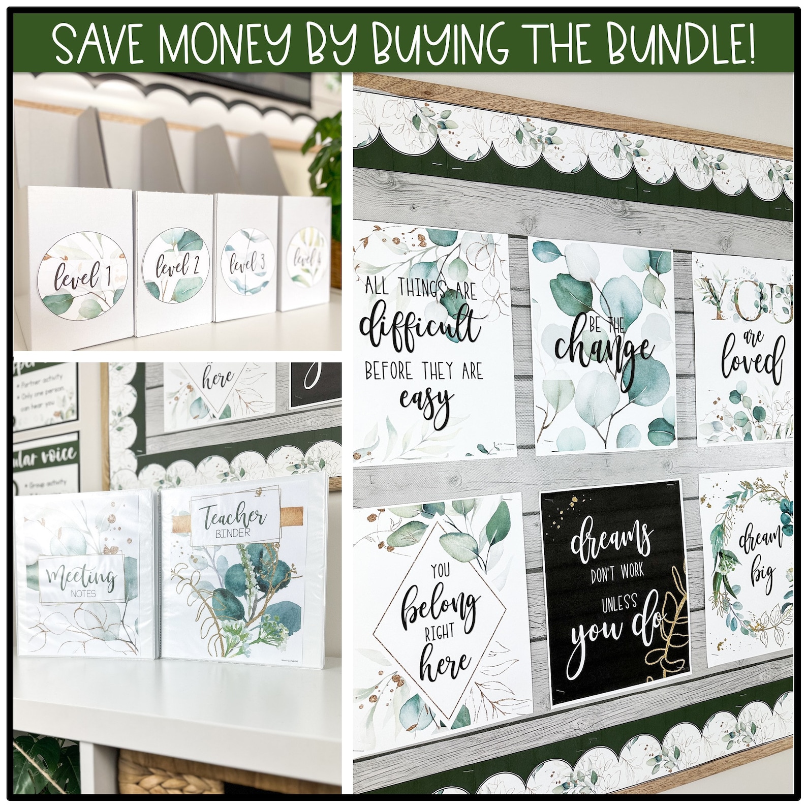 Eucalyptus and Gold Classroom Decor Bundle | Editable | Botanical - Etsy