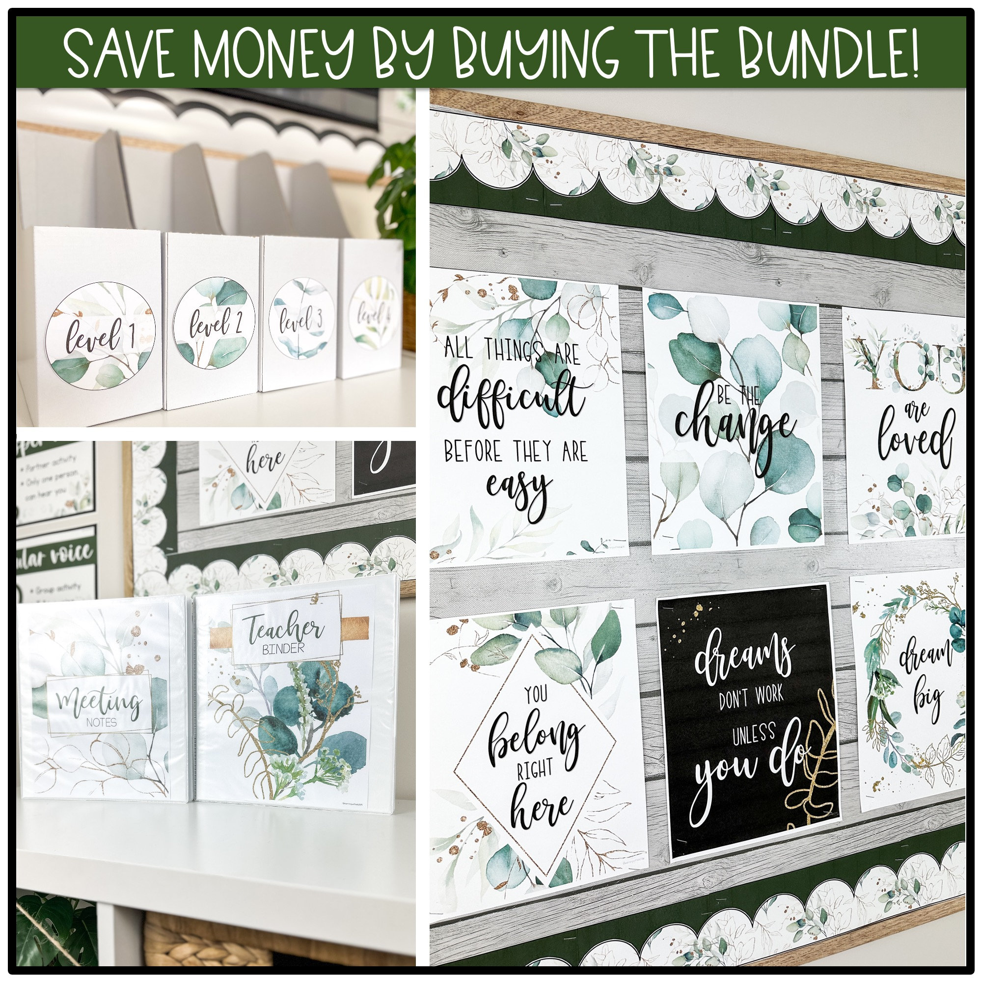 Eucalyptus and Gold Classroom Decor Bundle | Editable | Botanical - Etsy