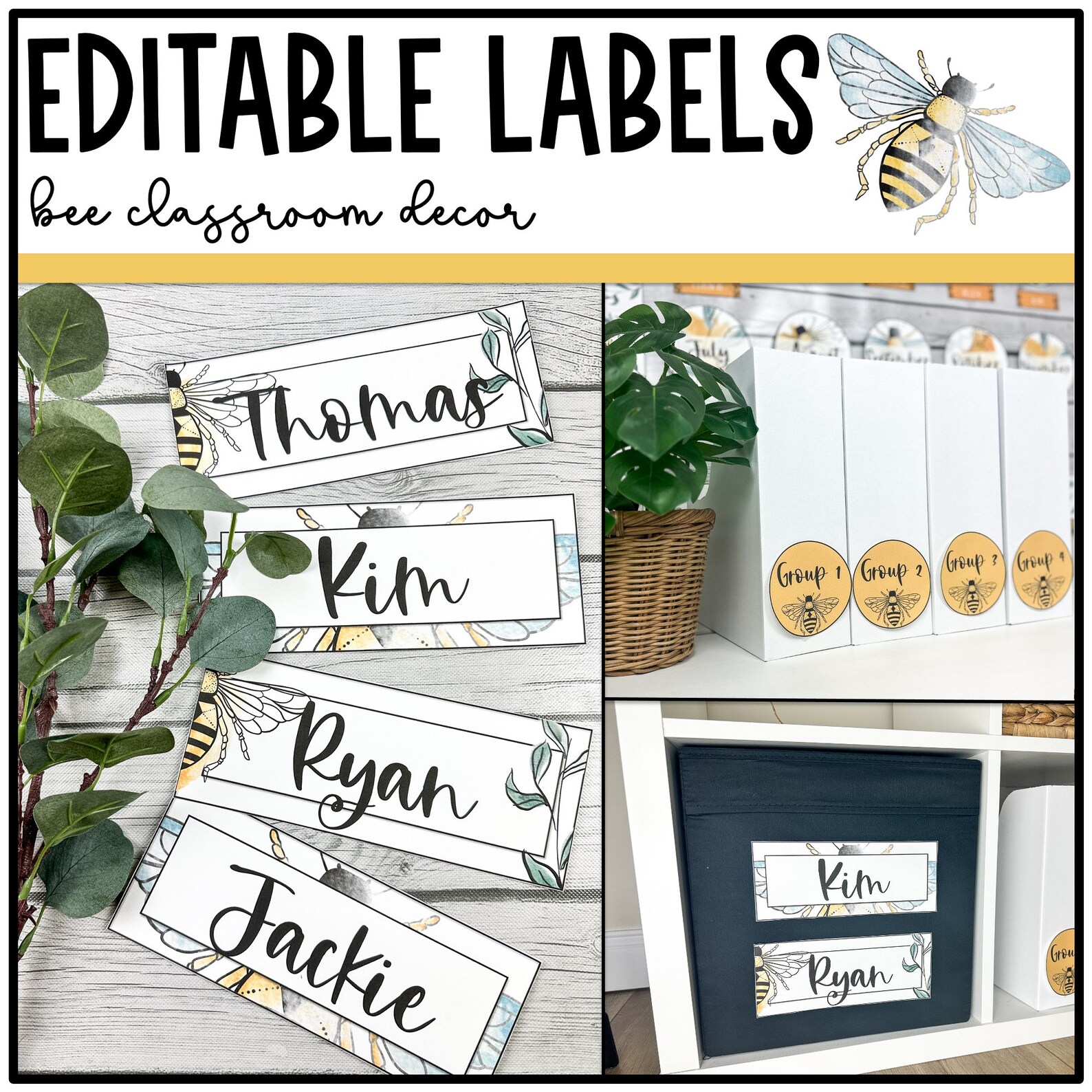 Bee Classroom Decor | Name Tags | Classroom Labels | Editable - Etsy
