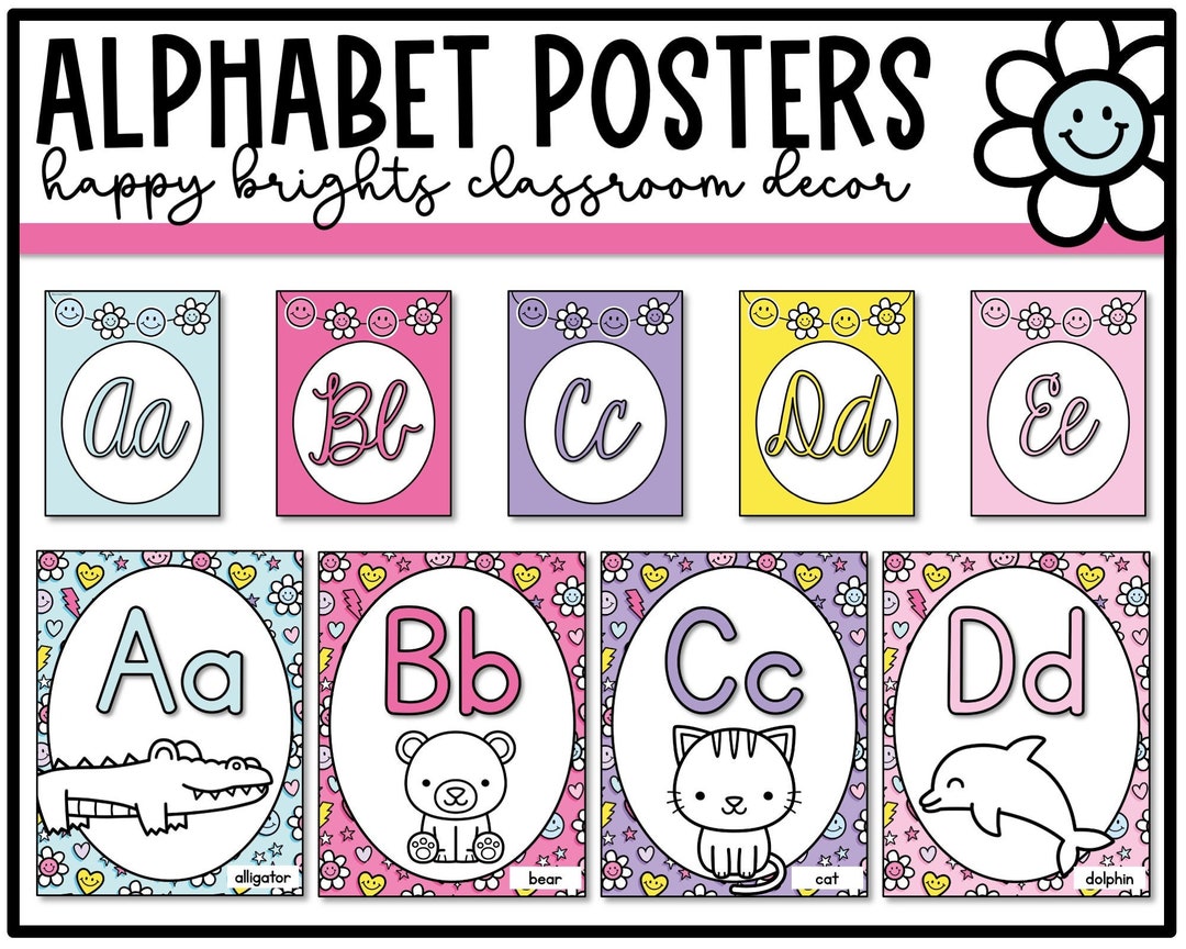 Happy Brights Alphabet Posters Bright Classroom Decor - Etsy