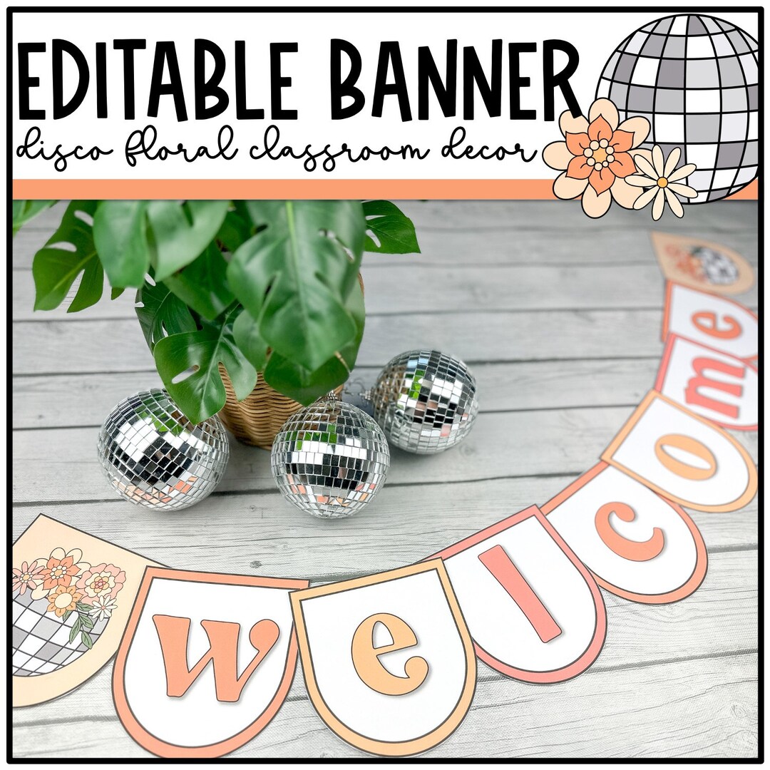 Disco Flora Banner, Bunting, Bulletin Board, Retro Groovy Classroom ...
