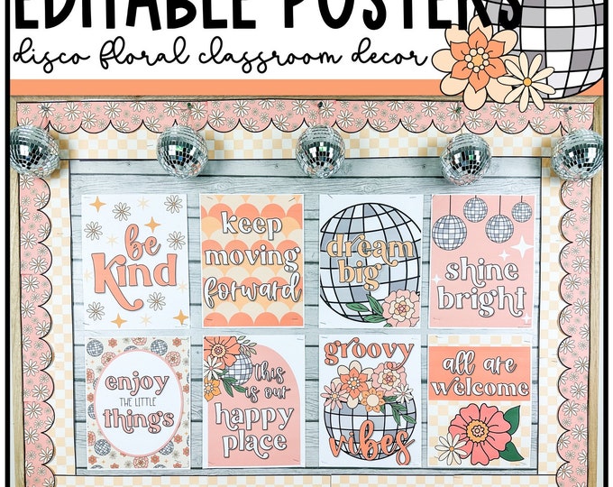 Disco Floral Birthday Display, Bulletin Board, Editable, Retro Groovy ...