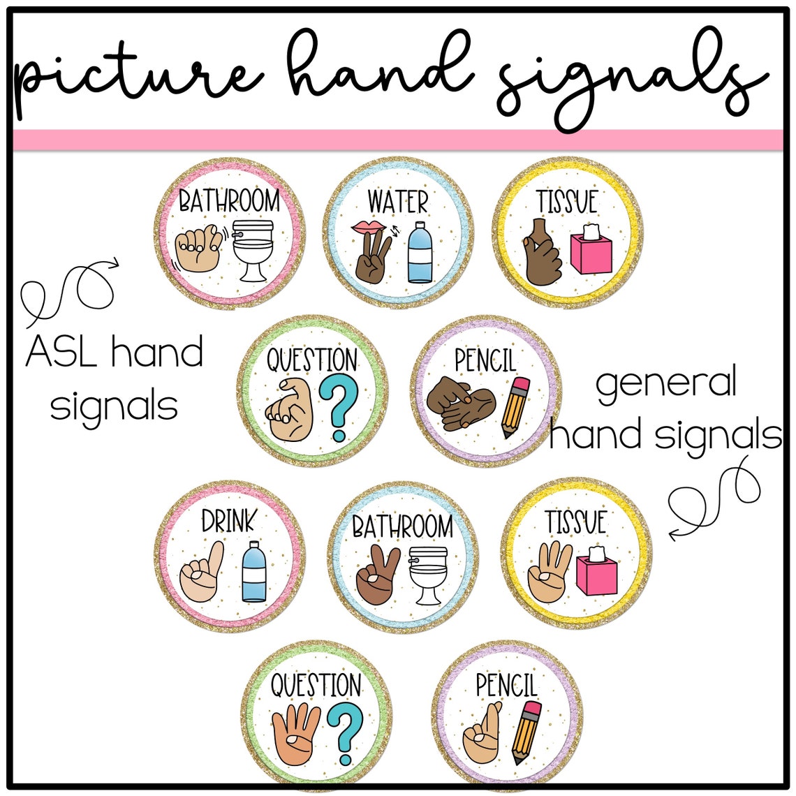 Retro Pastel Classroom Hand Signals Varsity Patch - Etsy