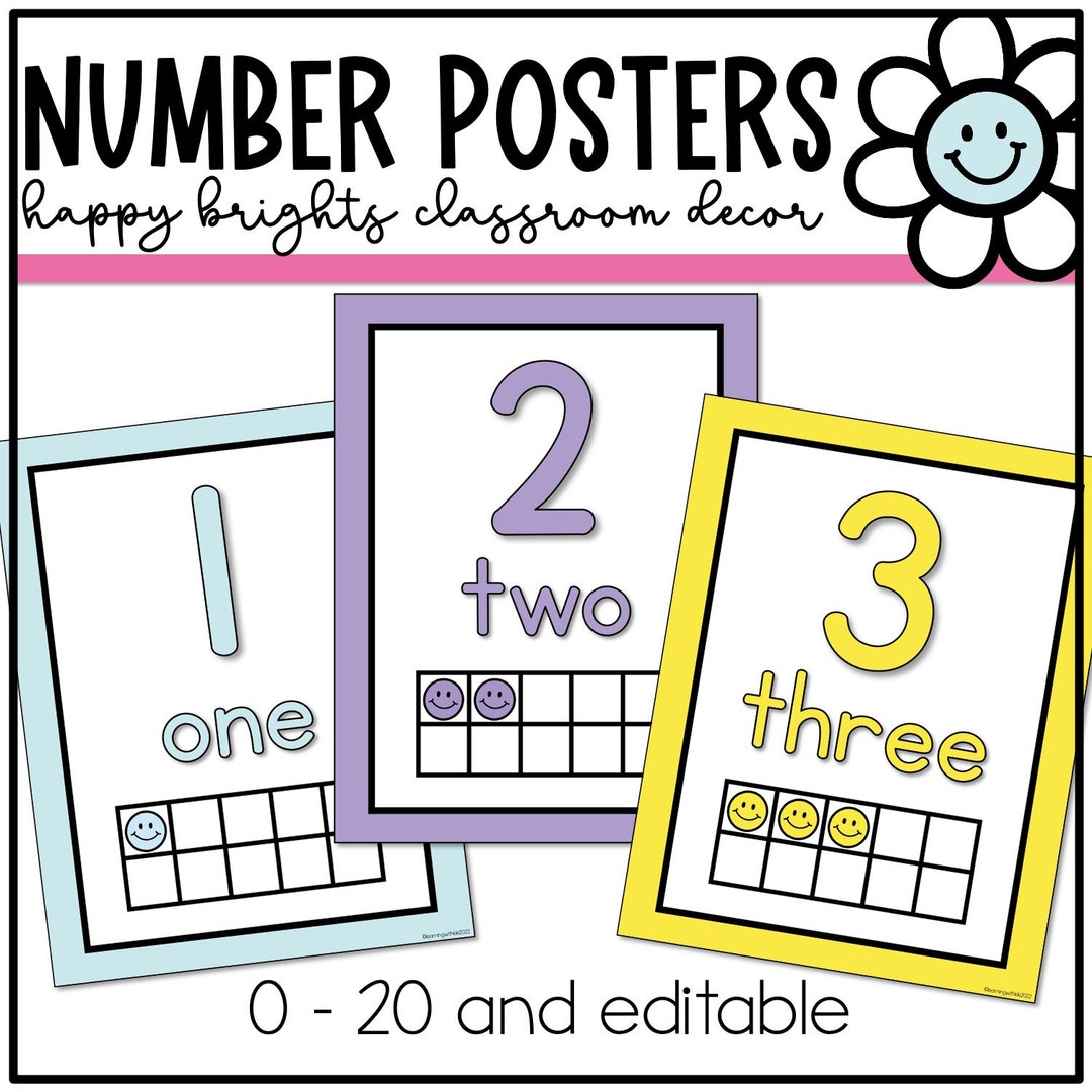 Happy Brights Number Posters, Retro Classroom Decor, Bright Classroom ...