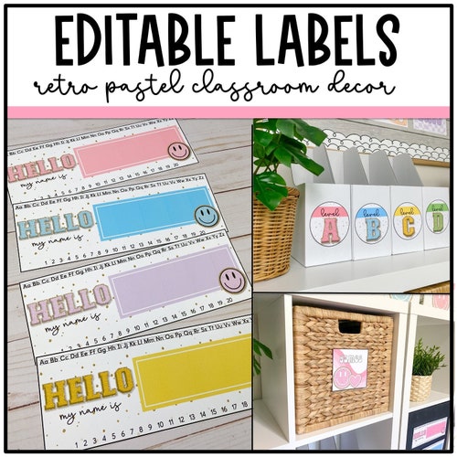 Retro Pastel Name Tags Classroom Labels Editable - Etsy