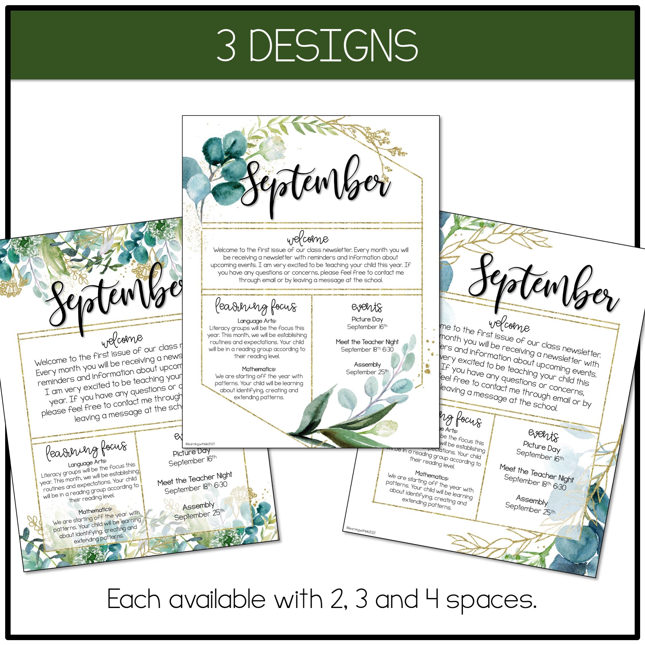 Eucalyptus and Gold Classroom Decor Classroom Newsletter - Etsy Australia