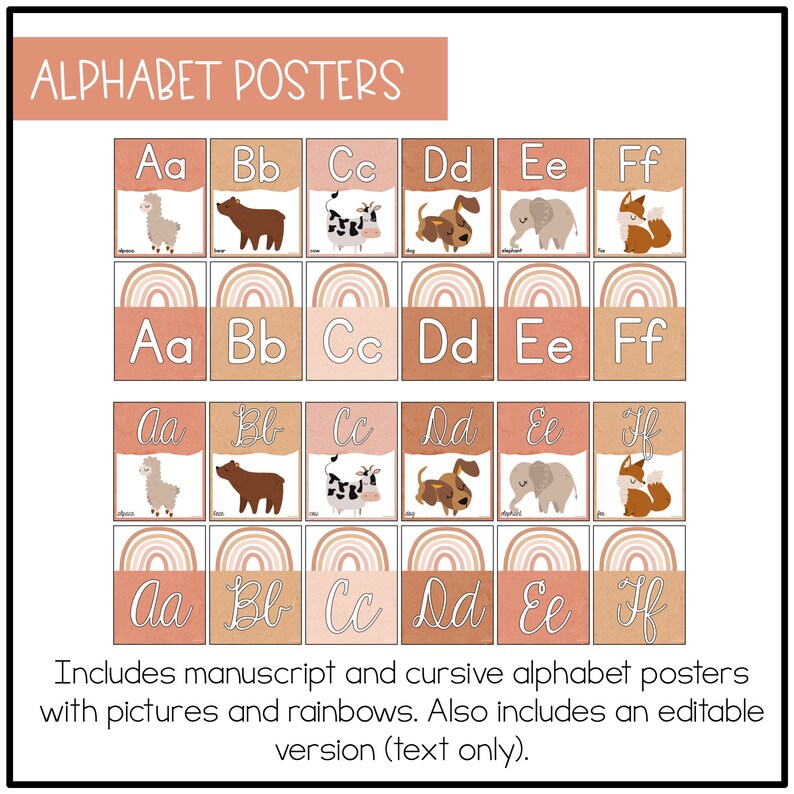 BOHO NEUTRALS Classroom Decor Bundle Editable Boho Rainbow - Etsy