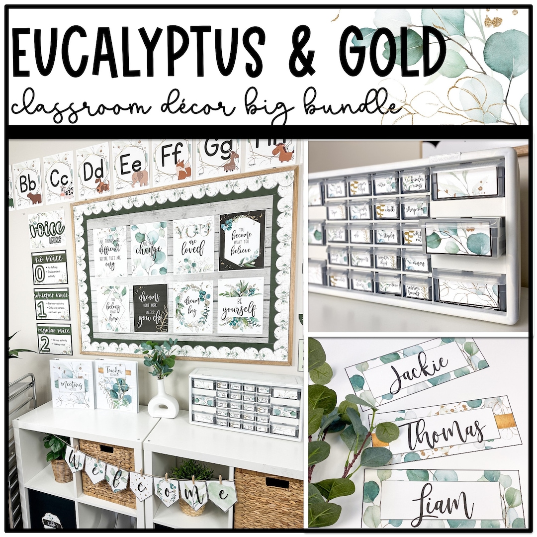 Eucalyptus and Gold Classroom Decor Bundle | Editable | Botanical - Etsy