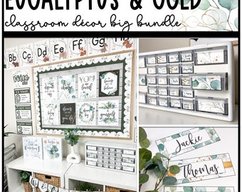 Eucalyptus and Gold Binder Covers Editable Botanical Classroom Decor - Etsy